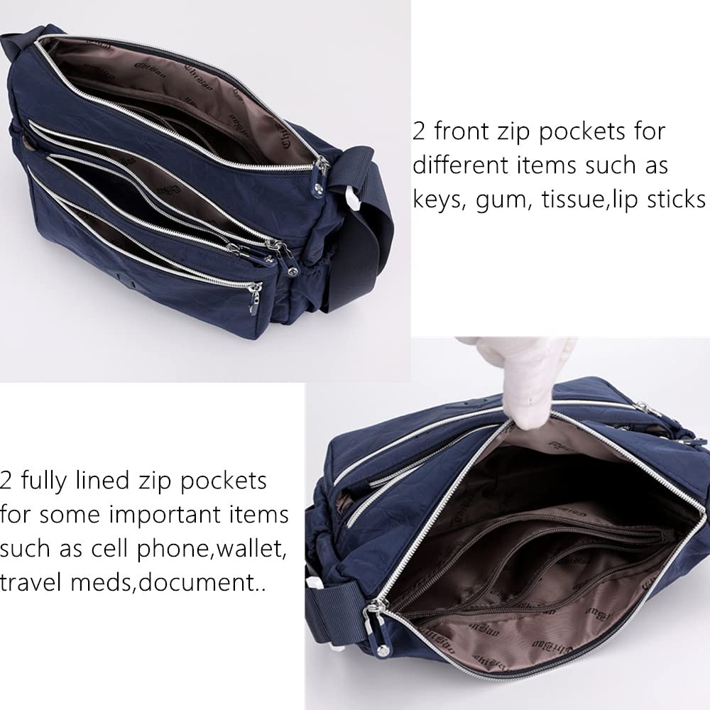 Sanxiner Lightweight Shoulder Bag, Multi-Pocket Crossbody Purses for Women,Water-Resistant Nylon Crossbody Bag (1-Dark Blue)