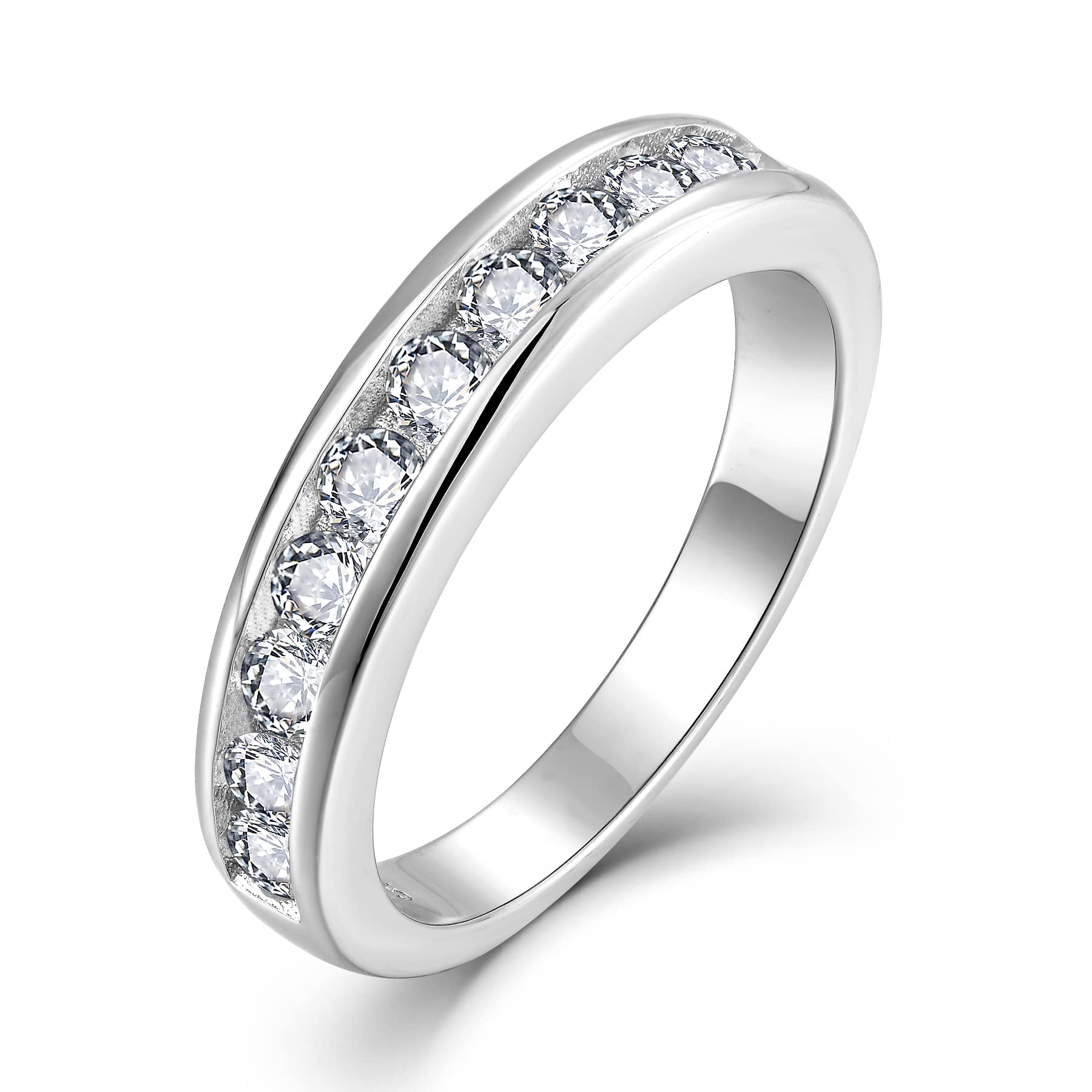 Romieka Rings Eternity Ring 14K White Gold Plated 925 Sterling Silver Cubic Zirconia Anniversary Wedding Engagement Ring,Size5