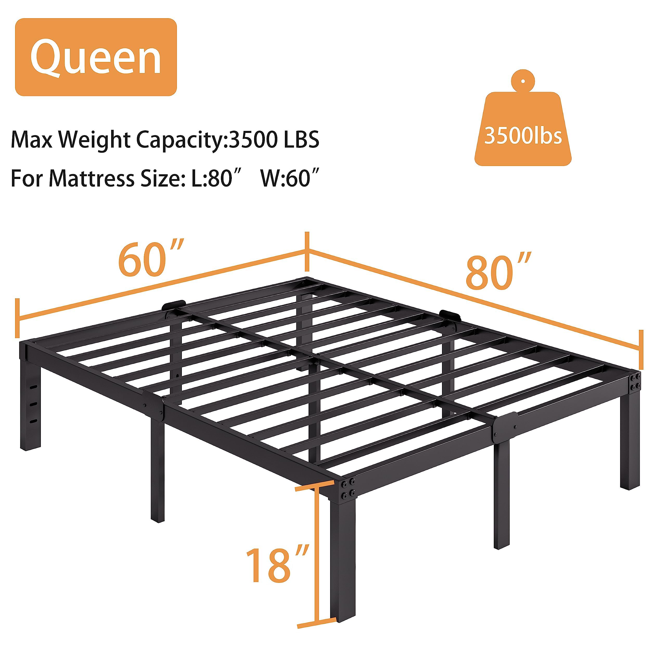 LIJQCI 16 inch Queen Bed Frame Platform Heavy Duty Metal with Storage No Box Spring Needed Noise Free Tall Sturdy Steel Slats Support