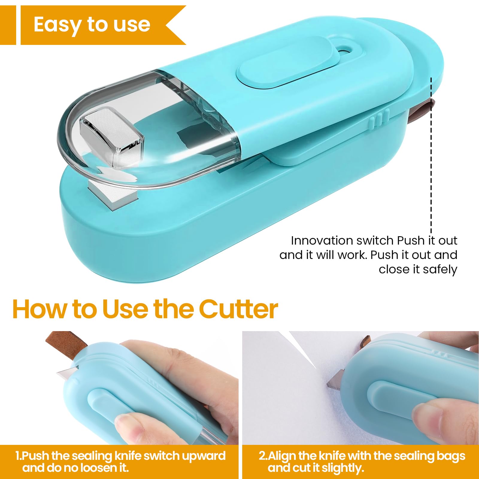 Mini Bag Sealer, Handheld Heat Vacuum Sealer, 2 in 1 Heat Sealer with Cutter and Lanyard for Chips Plastic Bags Food Storage and Snacks Keep Fresh Portable Re-sealer.