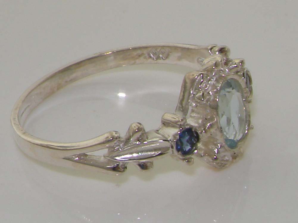LetsBuyGold 925 Sterling Silver Real Genuine Aquamarine and Sapphire Womens Anniversary Ring - Size 8