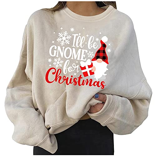 Tunic For Women 2022 Christmas Print Pullover Long Sleeve Base Shirts Relaxed Fit Workout Tops Fall Sweatshirt Beige