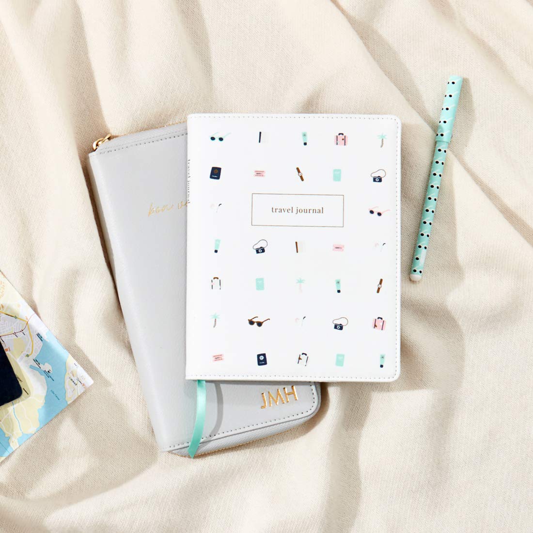 kikki.K Its About The Journey Designer Collection - A5 PVC Continental Journal Cloud White, Includes Lined & Prompted Journaling Pages, Durable PVC Cover, Measures 7.68" L x 6.02" W x 0.55" H