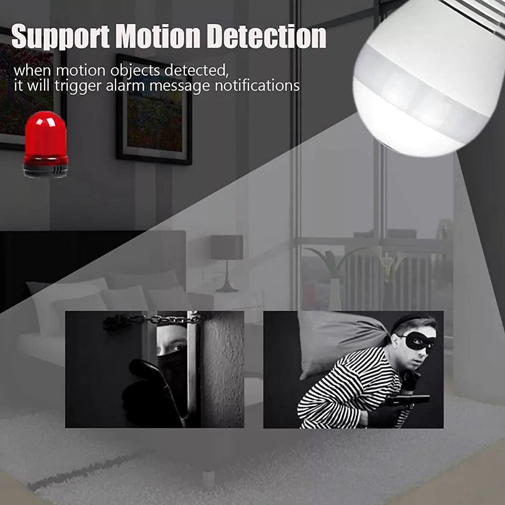 Kopfus Smart Bulb Camera, 360 Degree Panoramic Light Camera,1080P Surveillance Security Camera Lamp with LED & Infrared Night Vision/Motion Detection/Cloud & SD Card Storage/Alert events/V380 App/M4