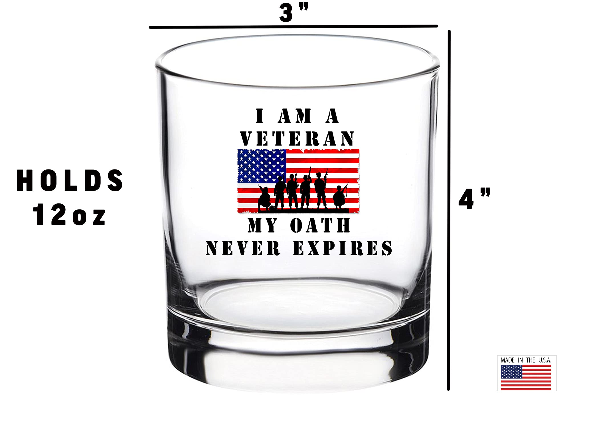 Rogue River Tactical I am a Veteran My Oath Never Expires Old Fashioned Whiskey Glass Gift For Military Vet