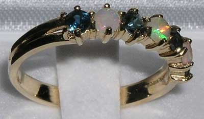 LetsBuyGold 10k Yellow Gold Real Genuine Opal & Sapphire Womans Eternity Band Ring - Size 10