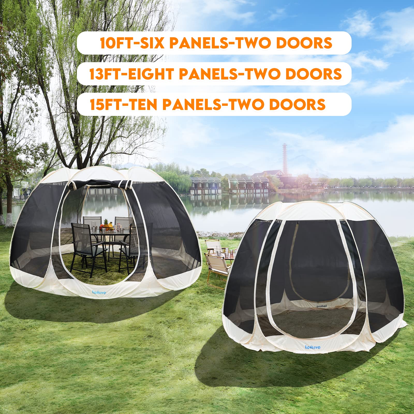 Lomive Screen Gazebo with Thickened Mesh, Pop-Up Screen House Room for 4-15 Persons, Outdoor Camping Tent Canopy for Patios, Mosquito Net, Instant Tent(Not Waterproof)