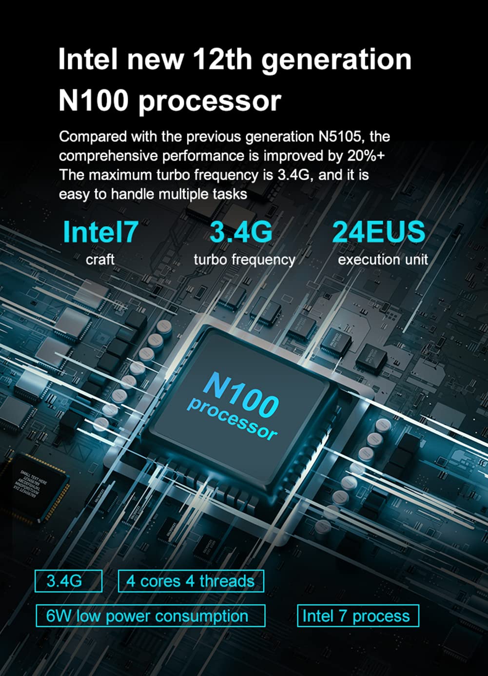 Mini PC Windows 11 Pro,Mini Desktop Computer 12th Intel Alder Lake-N100 (up to 3.4GHz), 8GB LPDDR5 RAM 256GB M.2 SSD,Support 4K@60Hz Dual Display,2.4G/ 5.0G WiFi,Business Home Office Recreation