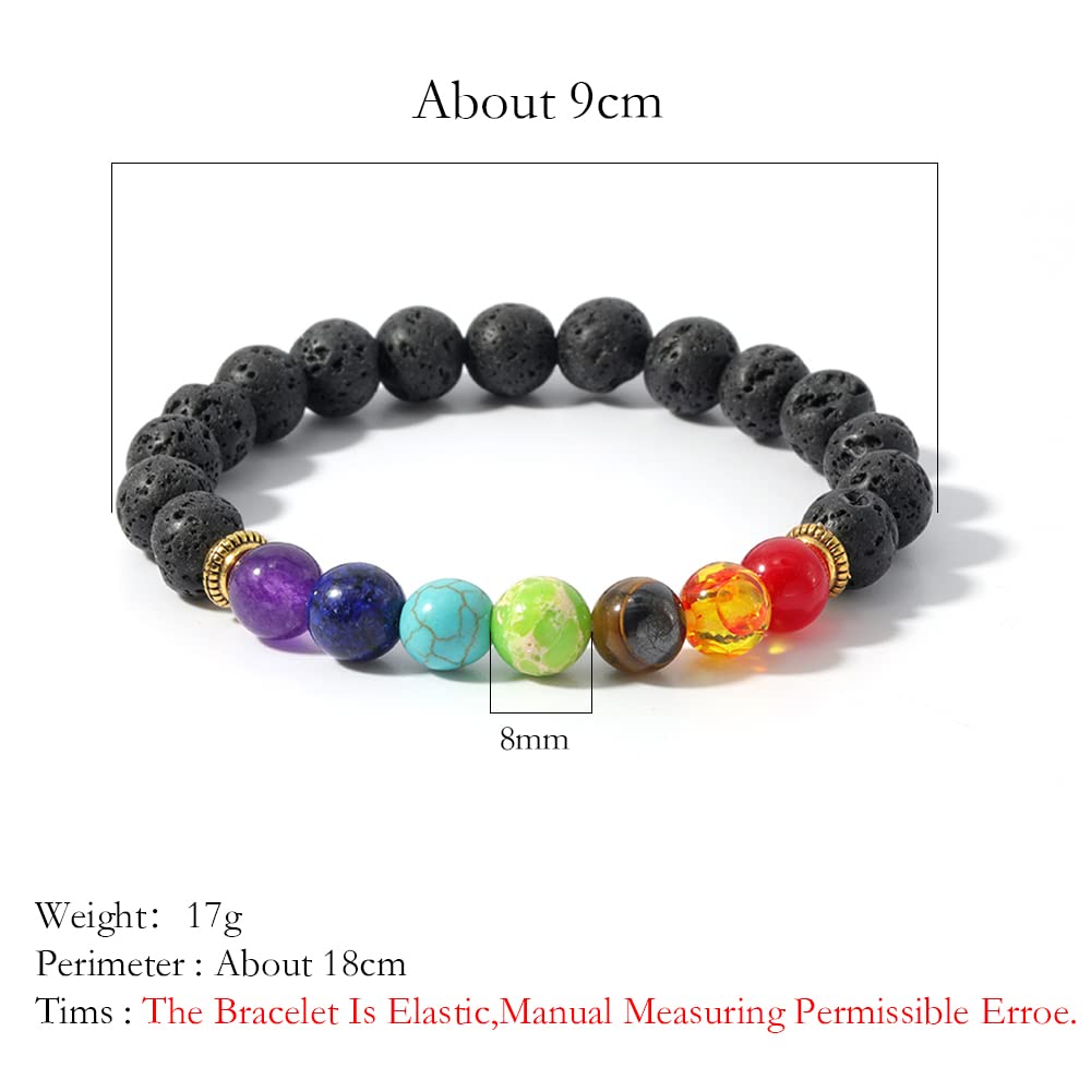 OAIITE 2Pcs 7 Chakra Bracelet Elastic Natural Stone Yoga Healing Crystals Beads Meditation Relax Anxiety Bracelet Bangle Natural Lava