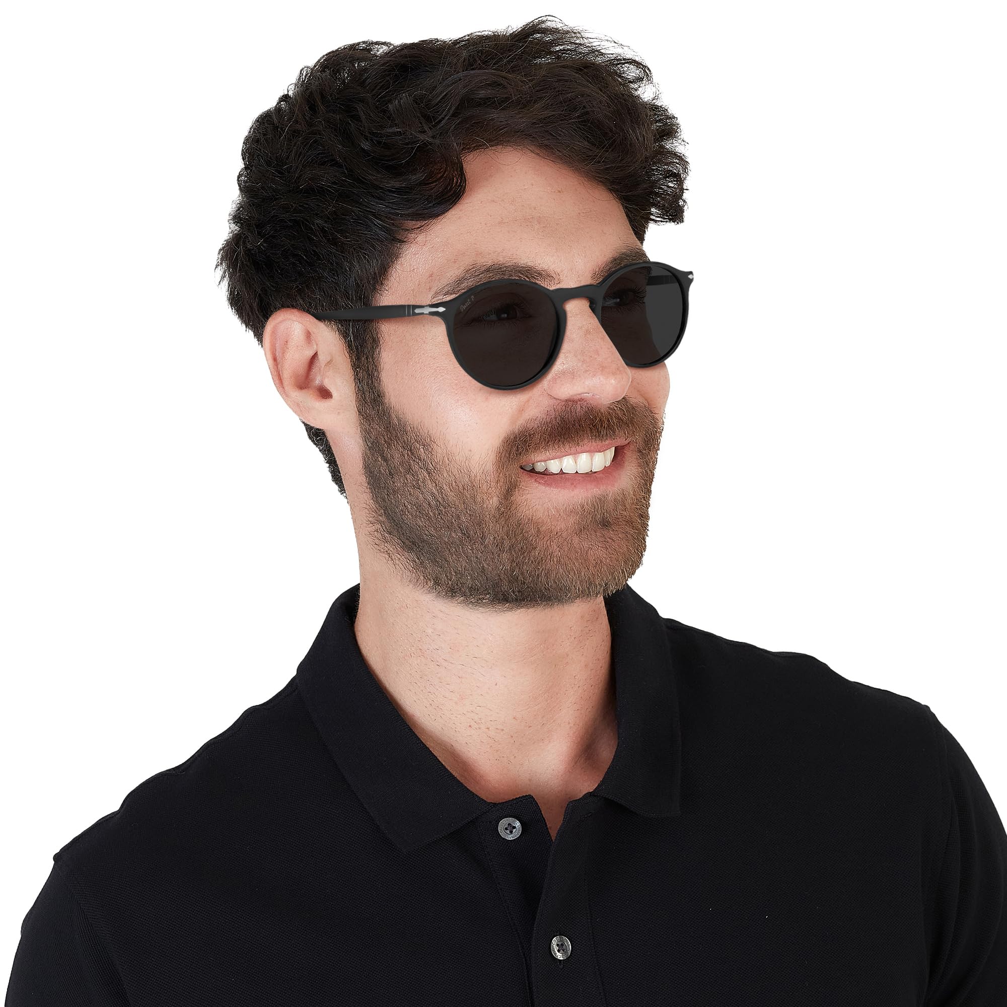 Persol PO3285S Round Sunglasses, Black/Black Polarized, 50 mm