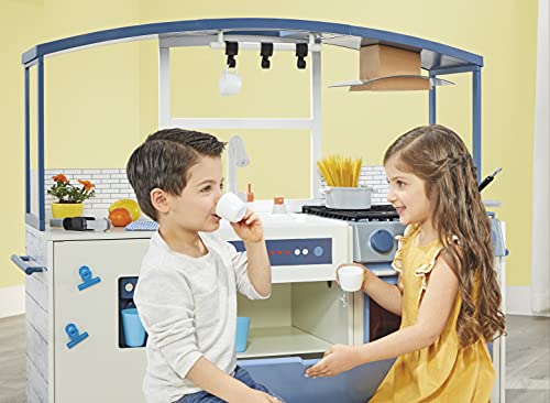 Little Tikes Wood Chef's Play Kitchen with Realistic Lights Sounds, 20+ Interactive Accessories Set, Dual-Sided White & Blue Wooden Play Kitchen- Gift for Kids Girls Boys, Pretend Toy for Ages 3 4 5+