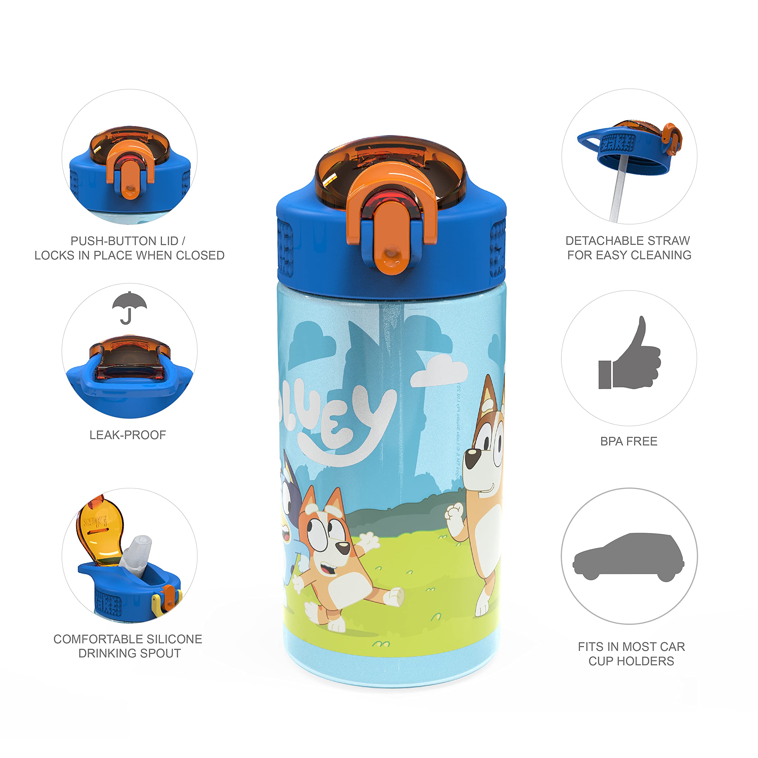 Zak Designs Bluey Kids Tumblers and Water Bottles Bundle (4 Pieces) | BPA-Free and Leakproof | Includes 15oz Tumblers (2 Count) and 16oz Water Bottles (2 Count)