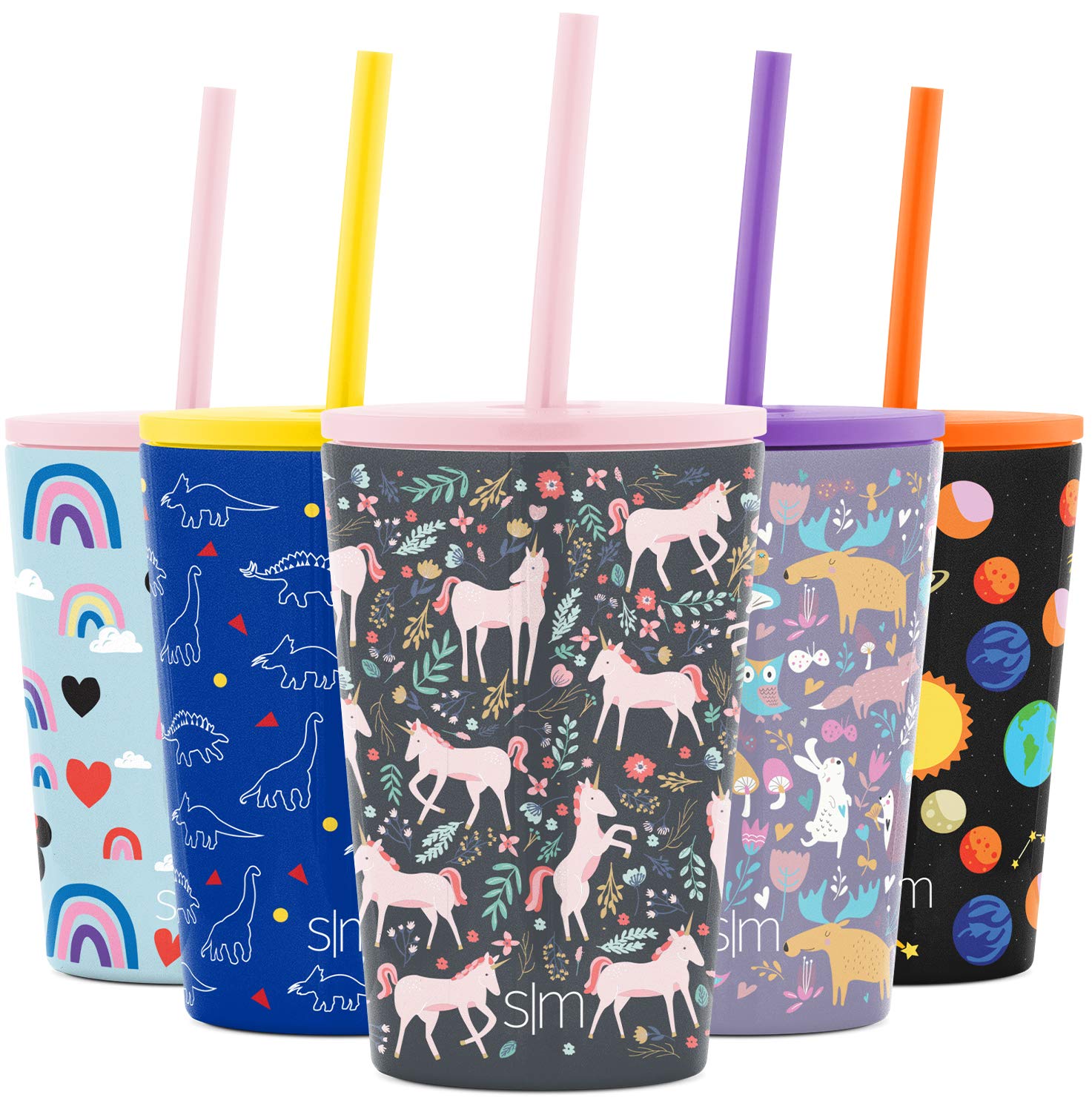 Simple Modern Toddler Cup with Lid and Silicone Straw | Kids Water Bottle Tumbler Insulated Stainless Steel Thermos | Classic Collection | 12oz, Unicorn Fields