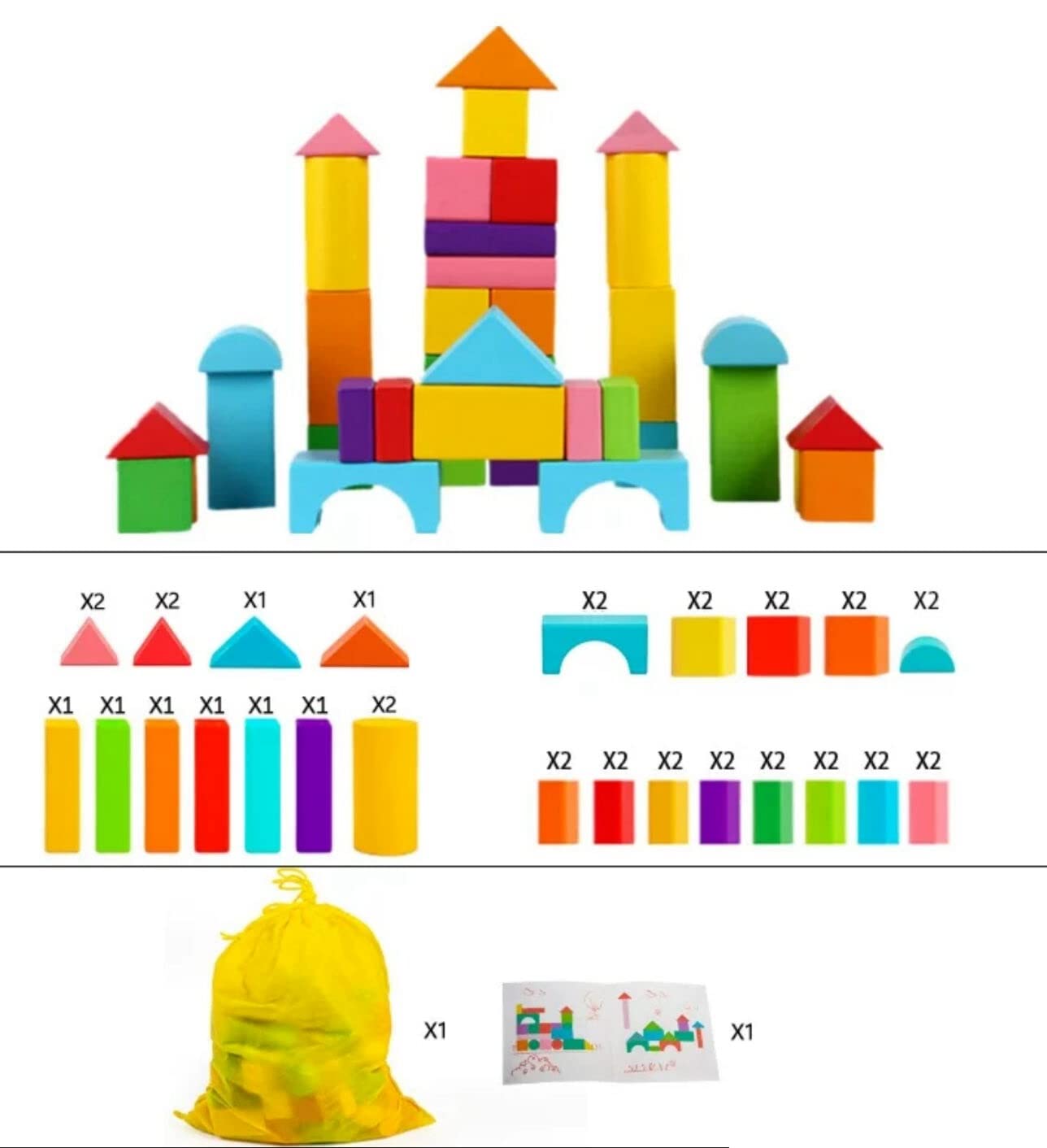 SHIMANDA Wooden Multicolour Building Blocks Set for Boys & Girls, Colorful Learning Educational Construction Toys Gift for Kids, Stacking Building Blocks for Toddlers (40 PCS)
