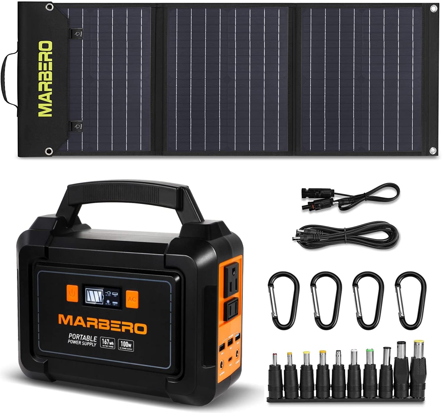 MARBERO Solar Generator Set with 100W Portable Power Station and 60W Folding Solar Panel for Camping Hiking Fishing Outdoor Living Streaming