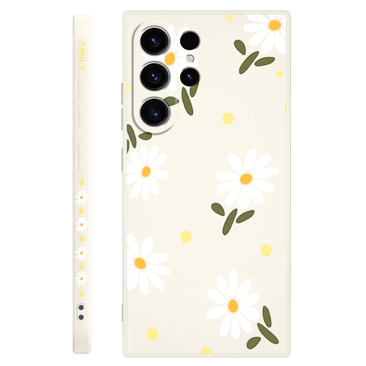 LEECG for Samsung Galaxy S23 Ultra Case, for Galaxy S23 Ultra Case Flowers Butterfly Anti Slip Shockproof Flexibility Soft Silicone Protector Phone for Samsung Galaxy S23 Ultra Case-Daisy White