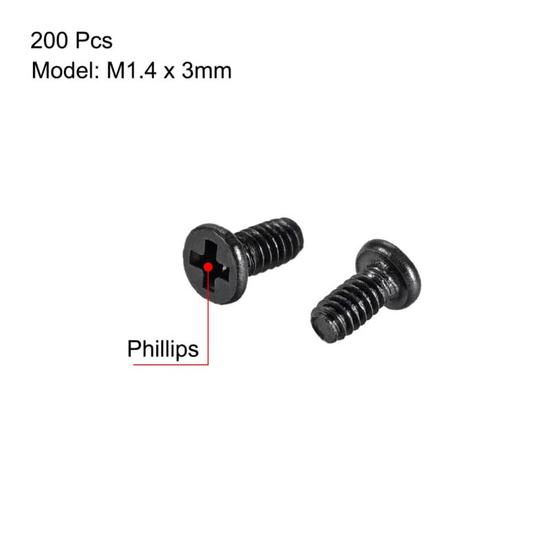 Tool parts M1.4 x 3mm Laptop Notebook Computer Screws Head Screw Black 200pcs