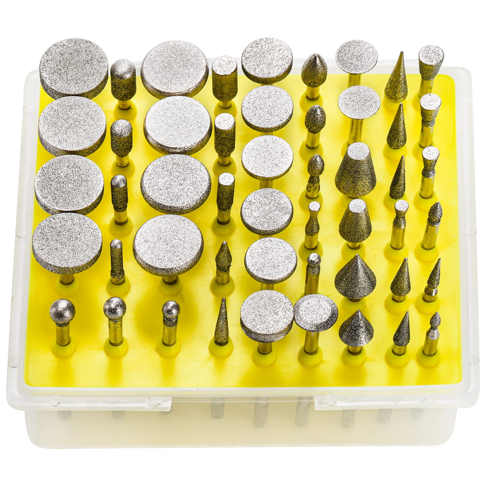 Lawei 50-Pack Diamond Burr Set, 1/8 Inch Shank Diamond Grinding Bits, Polishing Rotary Tools for Carving/Engraving Stone, Rocks, Jewelry, Glass, Ceramics for Rotary Tools, 3mm Mandrel