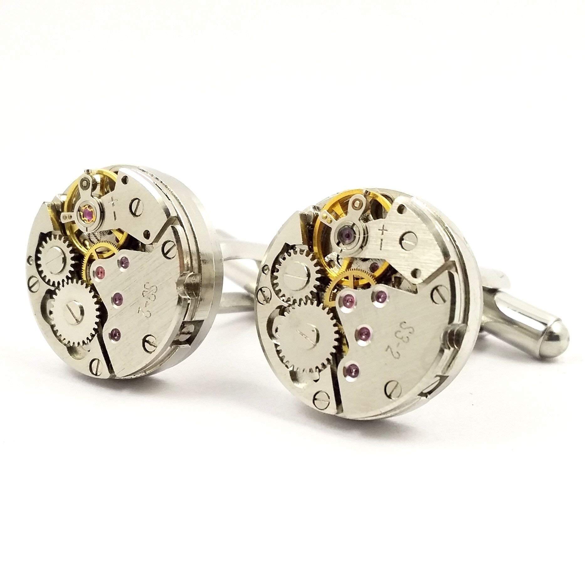 LBFEEL Cool Steampunk Cufflinks Watch Movement Cufflinks for Mens Shirt with a Gift Box