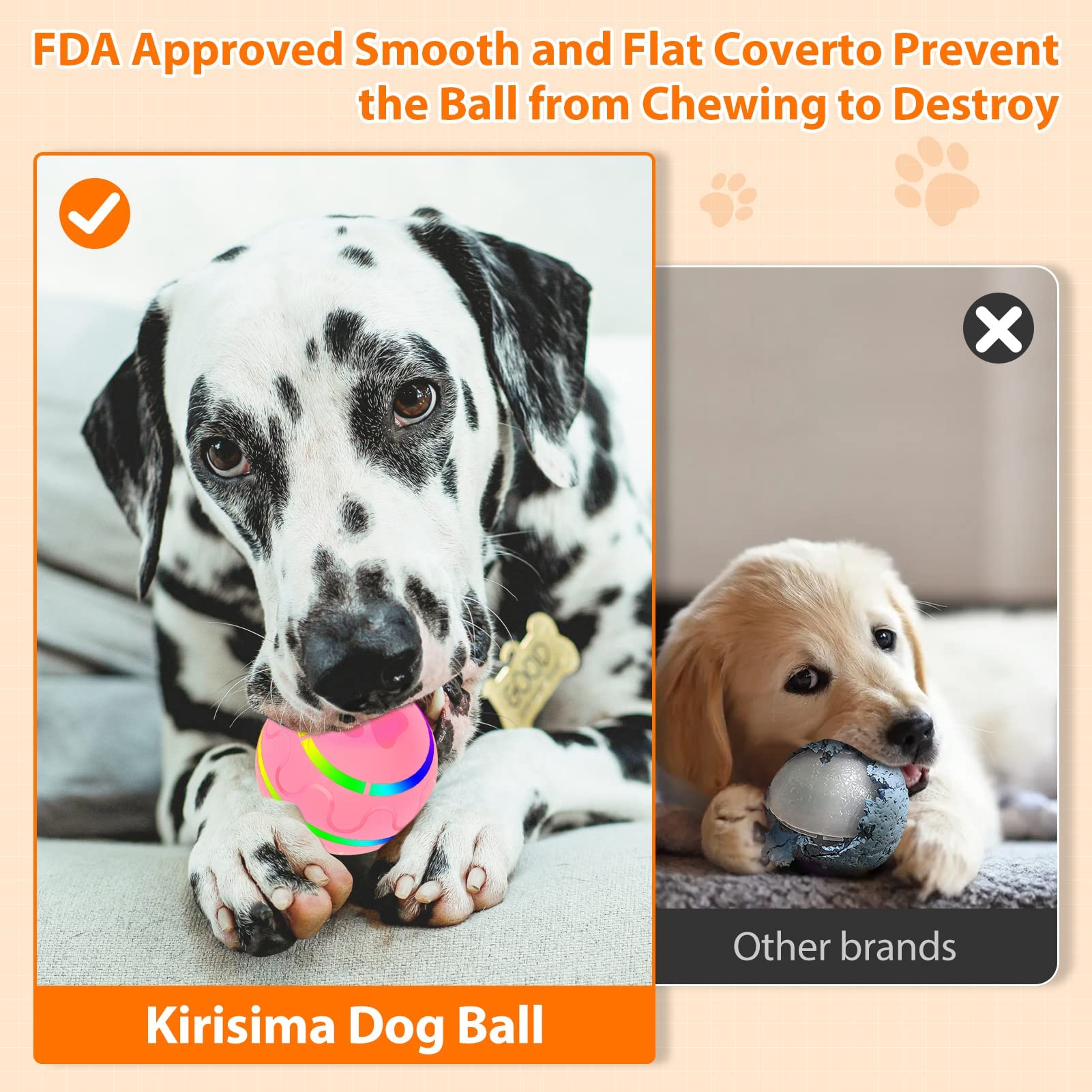 Kirisima Interactive Dog Balls Toys Active Rolling Ball for Dogs, Aggressive Chewers Toy, Remote Control Light-Up Dog Ball USB Rechargeable