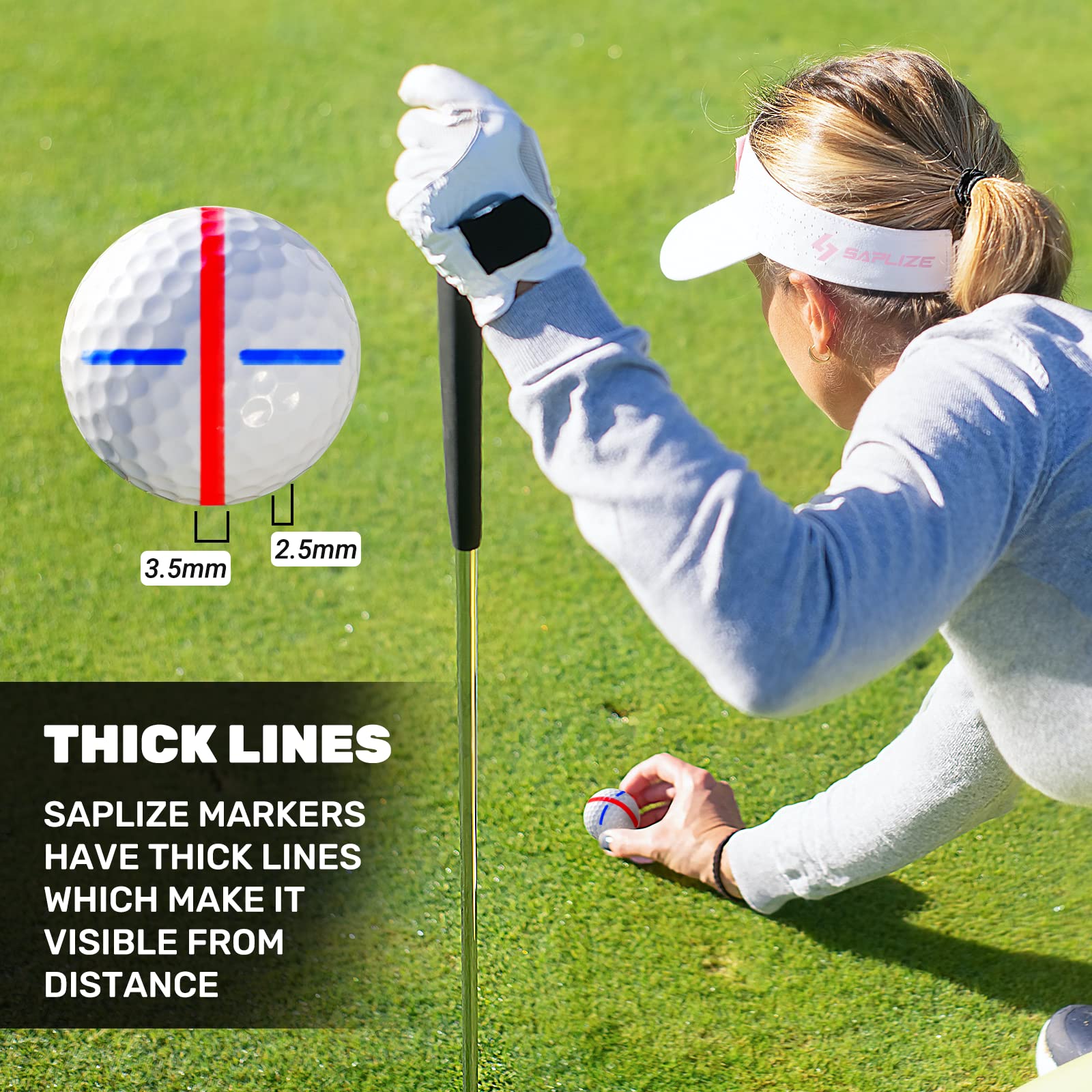SAPLIZE Golf Ball Markers, 4 Golf Ball Marking Stencils and 3 Color Marker Pens, Golf Ball Line Marker Tool, Golf Ball Alignment and Identification Tool