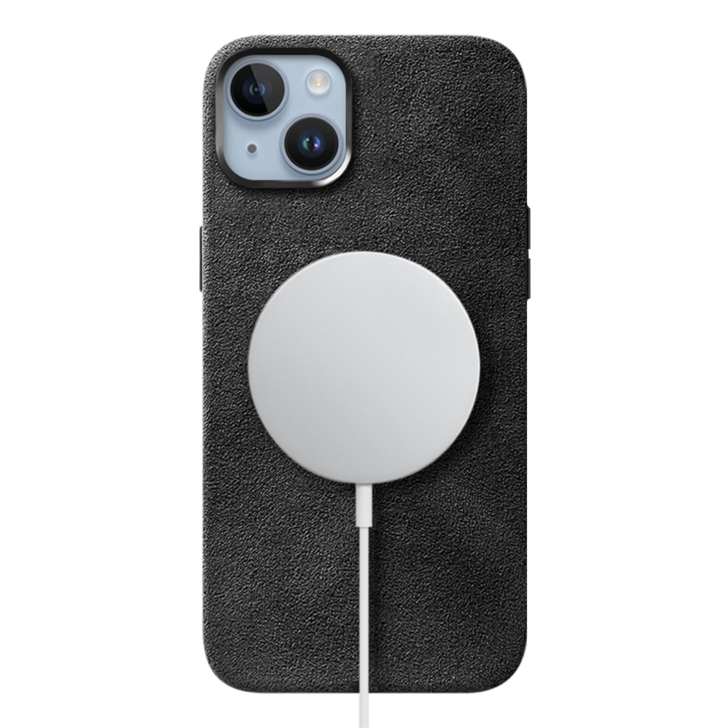 Komodoty Luxury Alcantara iPhone 14 Plus Case. Premium Italian Imported Material. Fully Wrapped Four Side Protection. MagSafe Compatible. Black