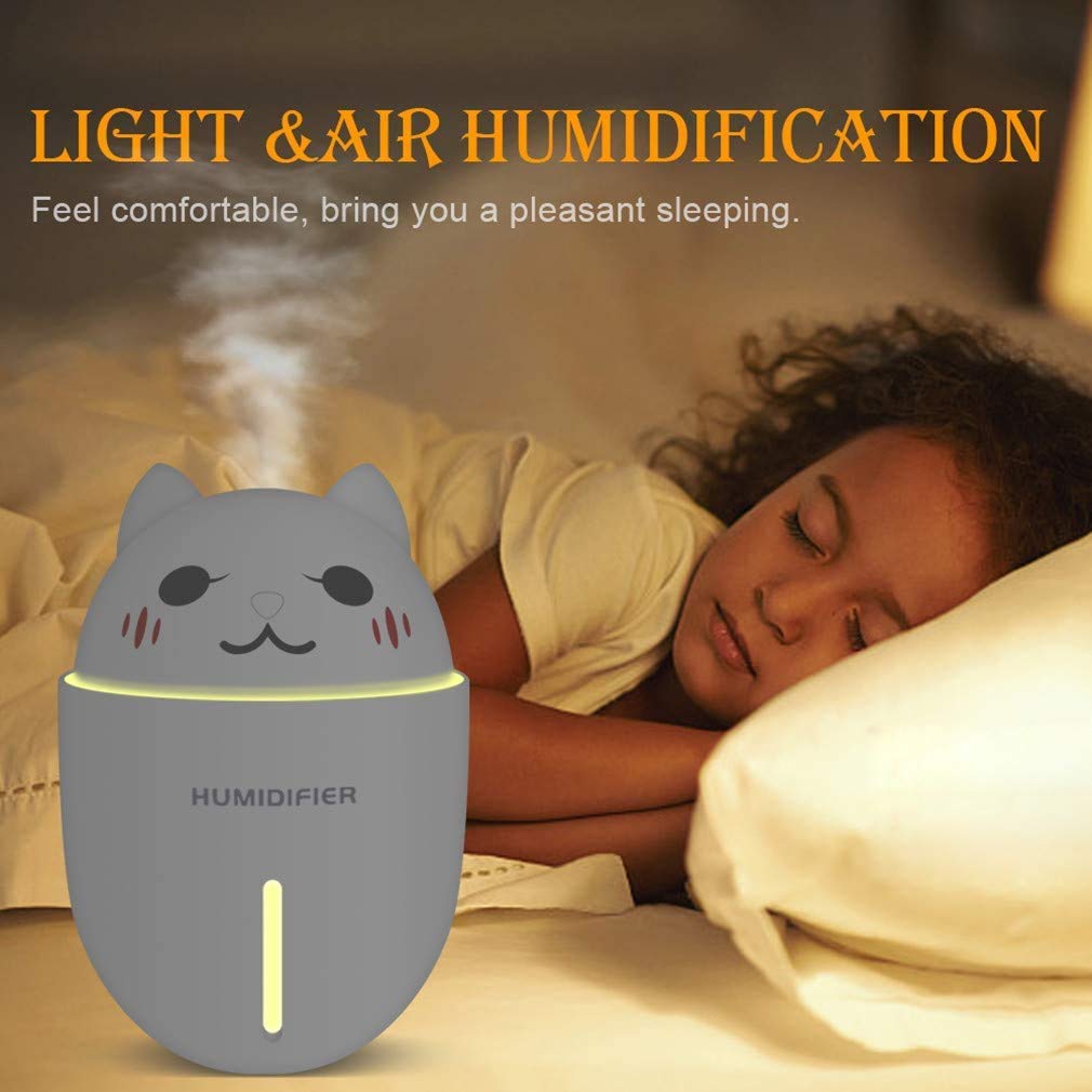Mini USB Humidifier, Small Humidifier, Mist Humidifier, 3-in-1 Air Purifier Aroma Essential Oil Diffuser Air Freshener with Filter, Fan and Night Light Function Whisper Quiet Operation Automatic