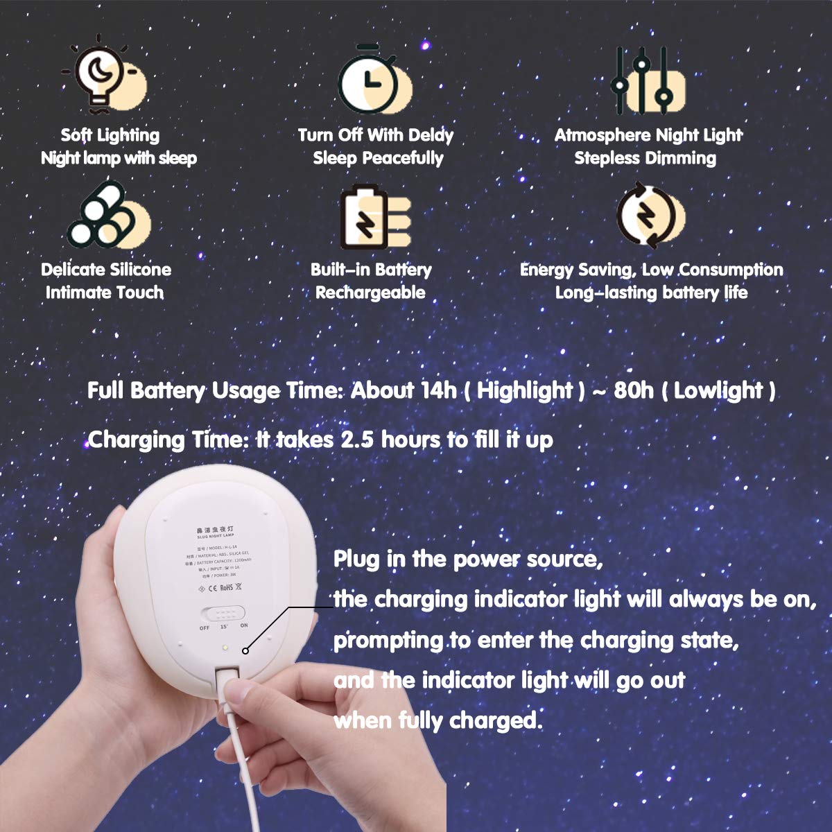 MUID Original Authentic Slug Night Light with Touch Sensor for Bedroom, Nursery Squishy Silicone Soft Night Light for Breastfeeding, Cute Animal Bedside Lamp for Baby Kids Teens