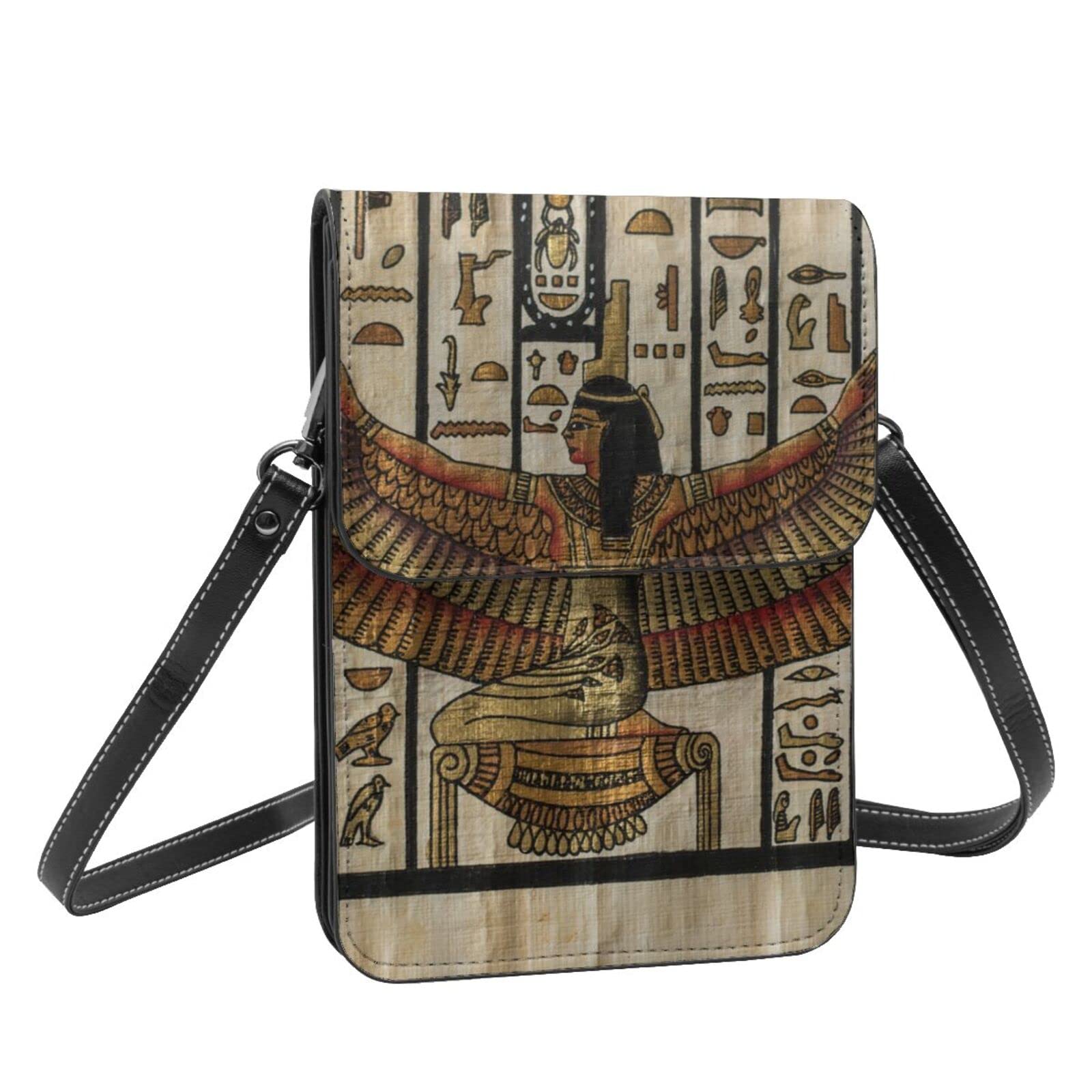 Small Crossbody Cell Phone Purses For Women Egyptian Antique Hieroglyphs Leather Shoulder Bags