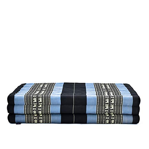 Leewadee Trifold Mattress XL – Comfortable Thai Massage Pad, Foldable Relaxation Floor Mattress Filled with Eco-Friendly Kapok, Perfect to Use as a Sleeping Mat 79 x 39 inches, Blue
