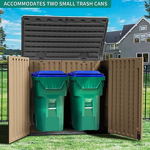 YITAHOME Large Outdoor Horizontal Storage Shed, 47 cu ft Resin Tool Shed w/o Shelf, Outdoor Waterproof Storage with Floor for Trash Cans, Garden Tools, Lawn Mower, Lockable, 4.5x2.8x3.9 ft, Brown