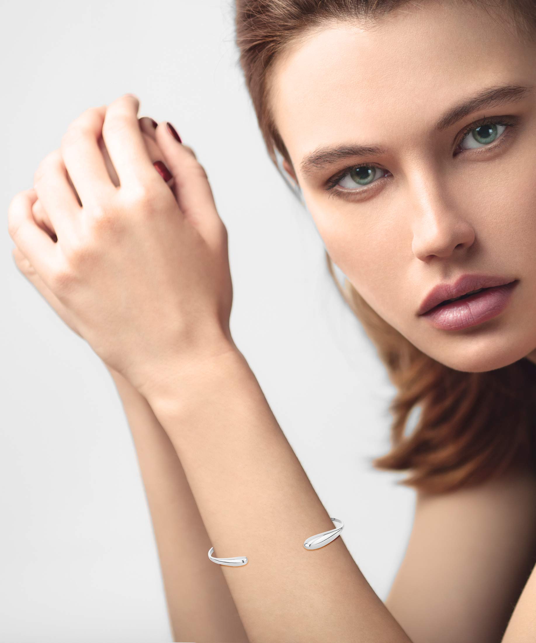 Miabella 925 Sterling Silver or 18Kt Gold Over Silver Italian Thin Adjustable Organic Teardrop Open Cuff Bangle Bracelet for Women Handmade in Italy (Sterling Silver, Small (6.75" - 7"))