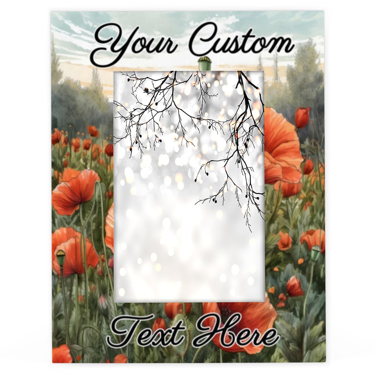 Mardesigns Vintage Poppy Personalized 5x7 Picture Frame,Red Plant Customized Wooden Photo Picture Frame Fits 5x7 & 4x6 Picture for Wall and Table Vertical or Horizontal Display Photo Frame