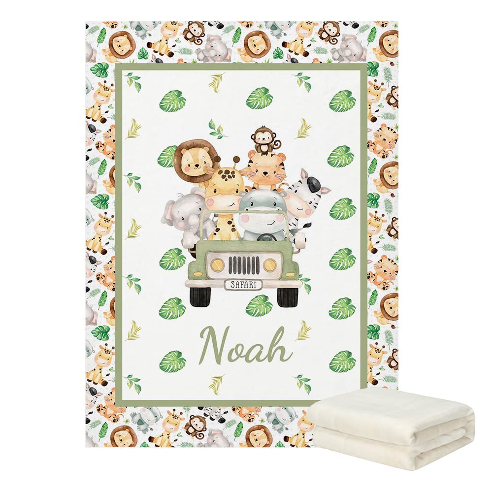 UOOPOO-US Personalized Baby Boy Fitted Crib Sheet Set, Jungle Animals Crib Bedding Set with Name, Baby Boy Bedding Crib Bedding Set, Customized Wild Animals Nursery Crib Sheet Bedding Set