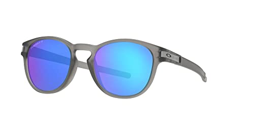 Oakley Men's Oo9349 Latch Low Bridge Fit Round Sunglasses, Matte Grey Ink/Prizm Sapphire Polarized, 53 mm