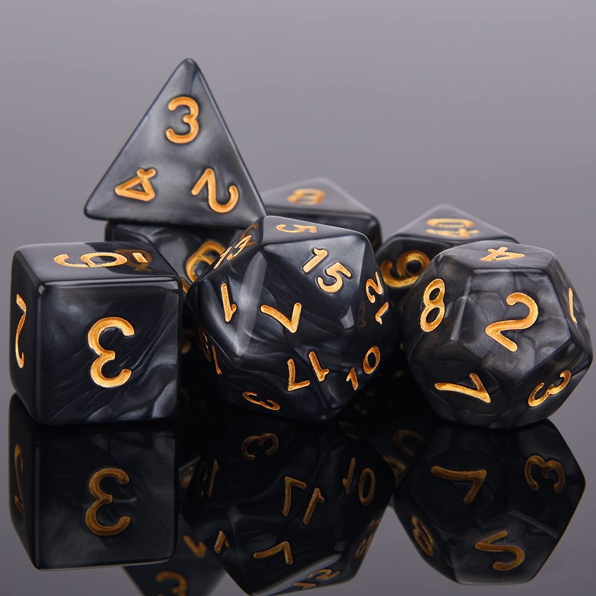 SARITE DC Pearl Swirl Polyhedral 7-Die DND Dice Set D4 D6 D8 D10 D% D12 D20 for TRPG Dice Game Enthusiasts D106/792 (Color : Brown B)