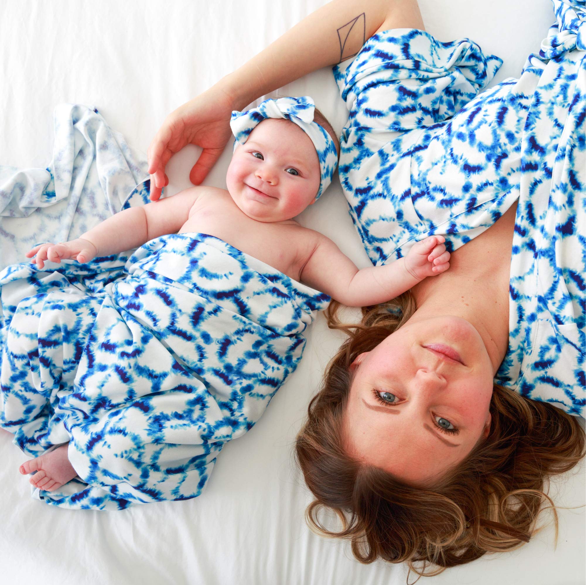 LÍLLÉbaby Cozy Baby Bundle, 3 Items: Hat + Swaddle Blanket + Headband, Shibori