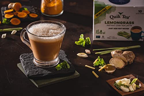 QuikTea Lemongrass Chai Tea Latte - 10 Count Single Box - All Natural Preservative Free Authentic Chai from Assam