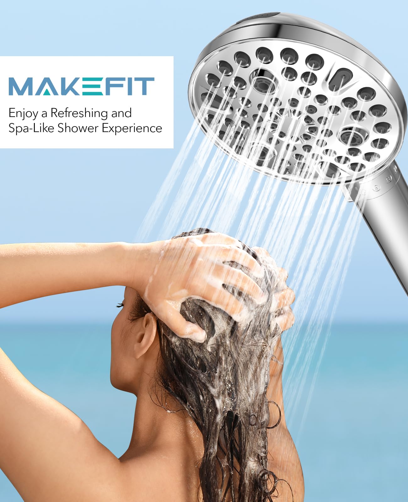 MakeFit Handheld Shower Head with Filter - High Pressure Shower Head with 10 Spray Modes, Hard Water Softener Showerhead with Hose, Bracket and Shower Filters to Remove Chlorine and Heavy Metals
