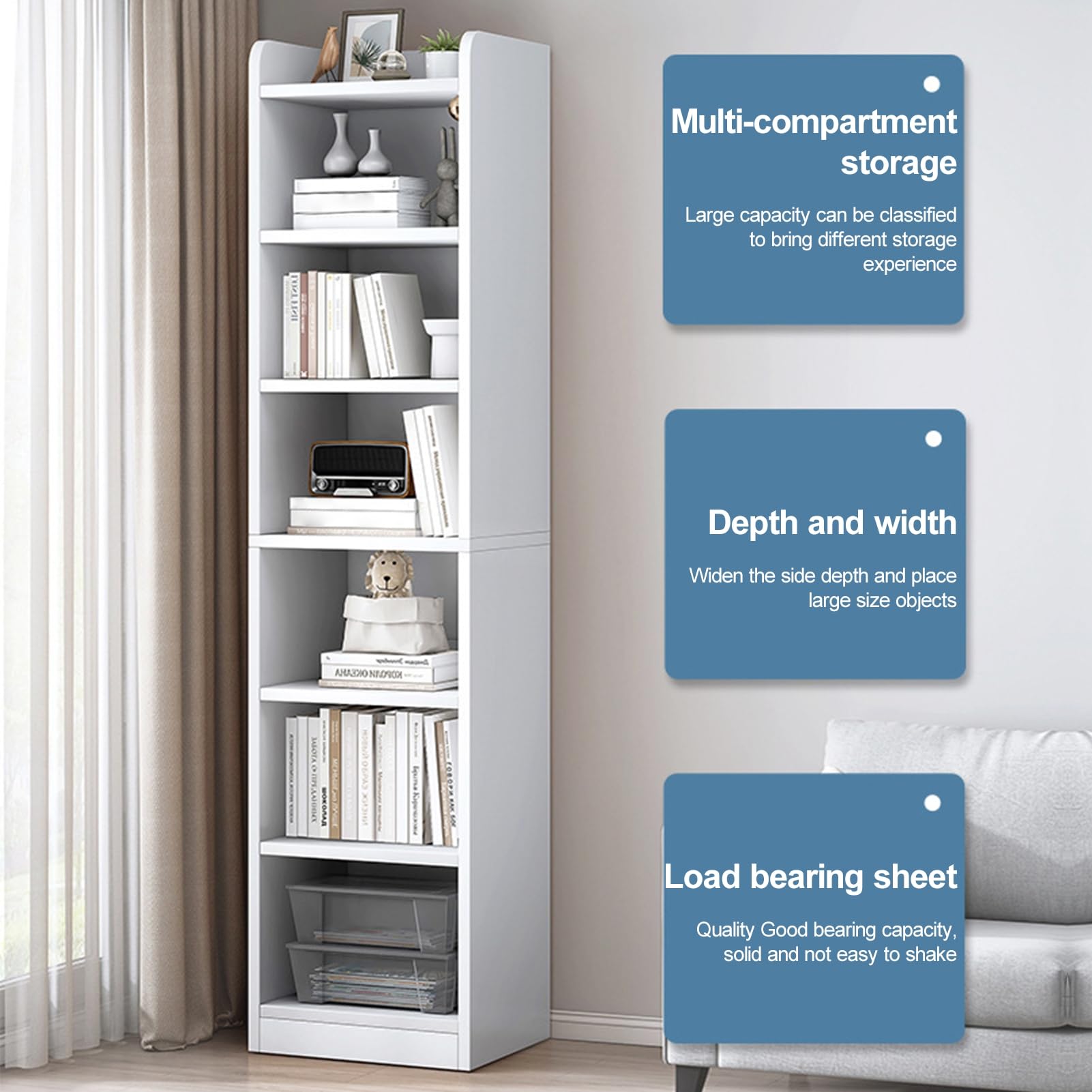yoakaiax 70.9 Inch Tall Narrow Bookcases, Tall Bookshelf Narrow Bookshelf Modern White Corner Bookcase with Storage, 6 Tier Cube Display Shelves for Home Office White