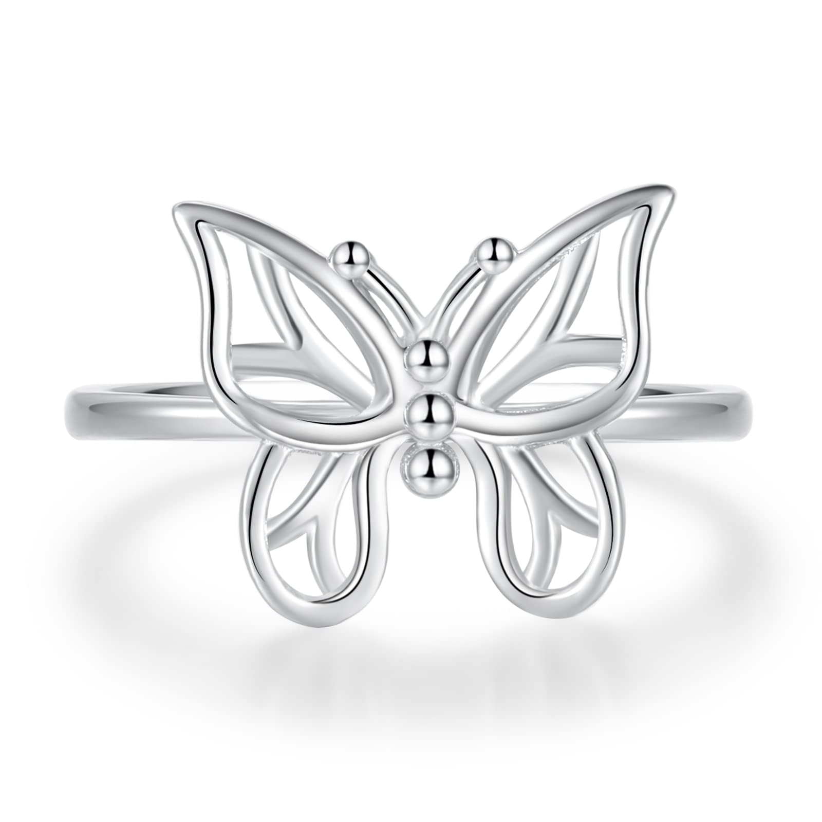 Simple Butterfly Rings for Women Sterling Silver Stackable Filigree Butterfly Ring Jewelry Wife Daughter Mom (A, 8)