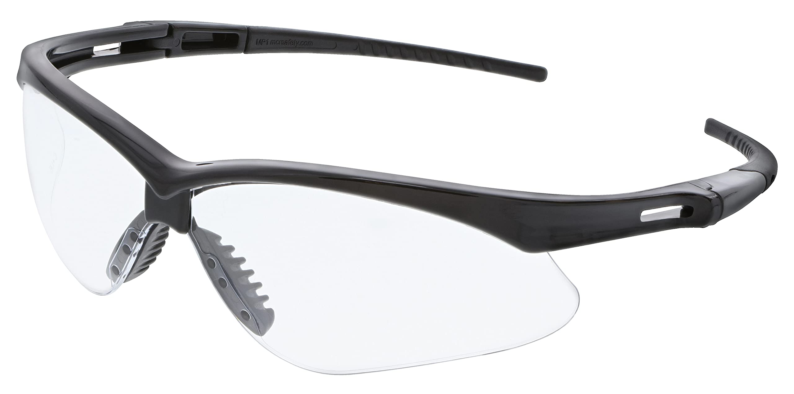 MCR Safety MP110AF Memphis MP1 Series Safety Glasses with Clear Lenses, UV-AF Antifog Coating Protection, Wrap Around Design, Black Frame, 1-Pair