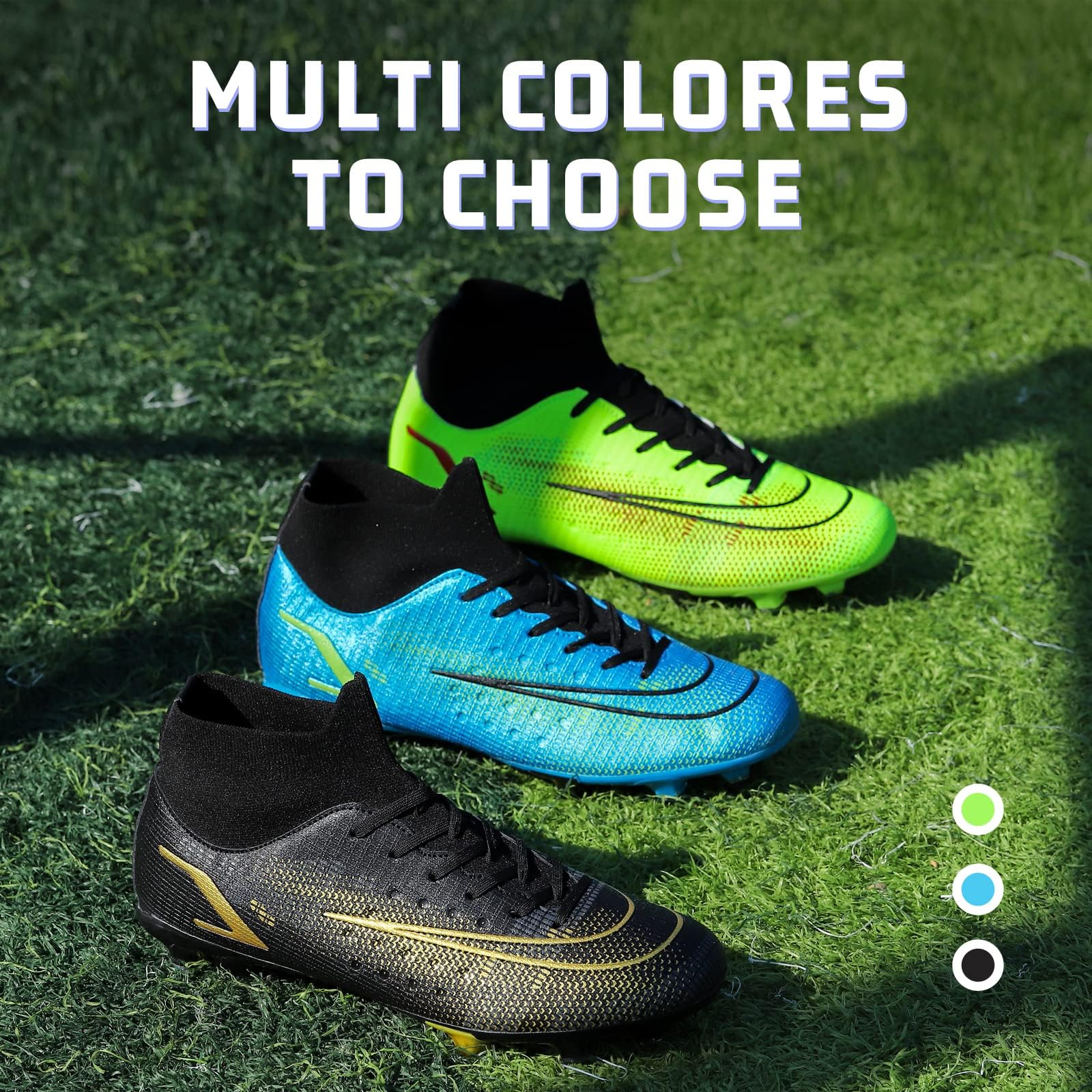 Patomio Eagle Mens Football Cleats Soccer Shoes Breathable Lightweight Durable Non-Slip Training Sneakers Black