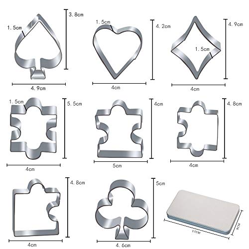 SurgeHai Cookie Cutters Set, 8PCS Poker & Puzzle Shapes Stainless Steel Metal Biscuit Molds Mini Cutters for Kitchen Baking