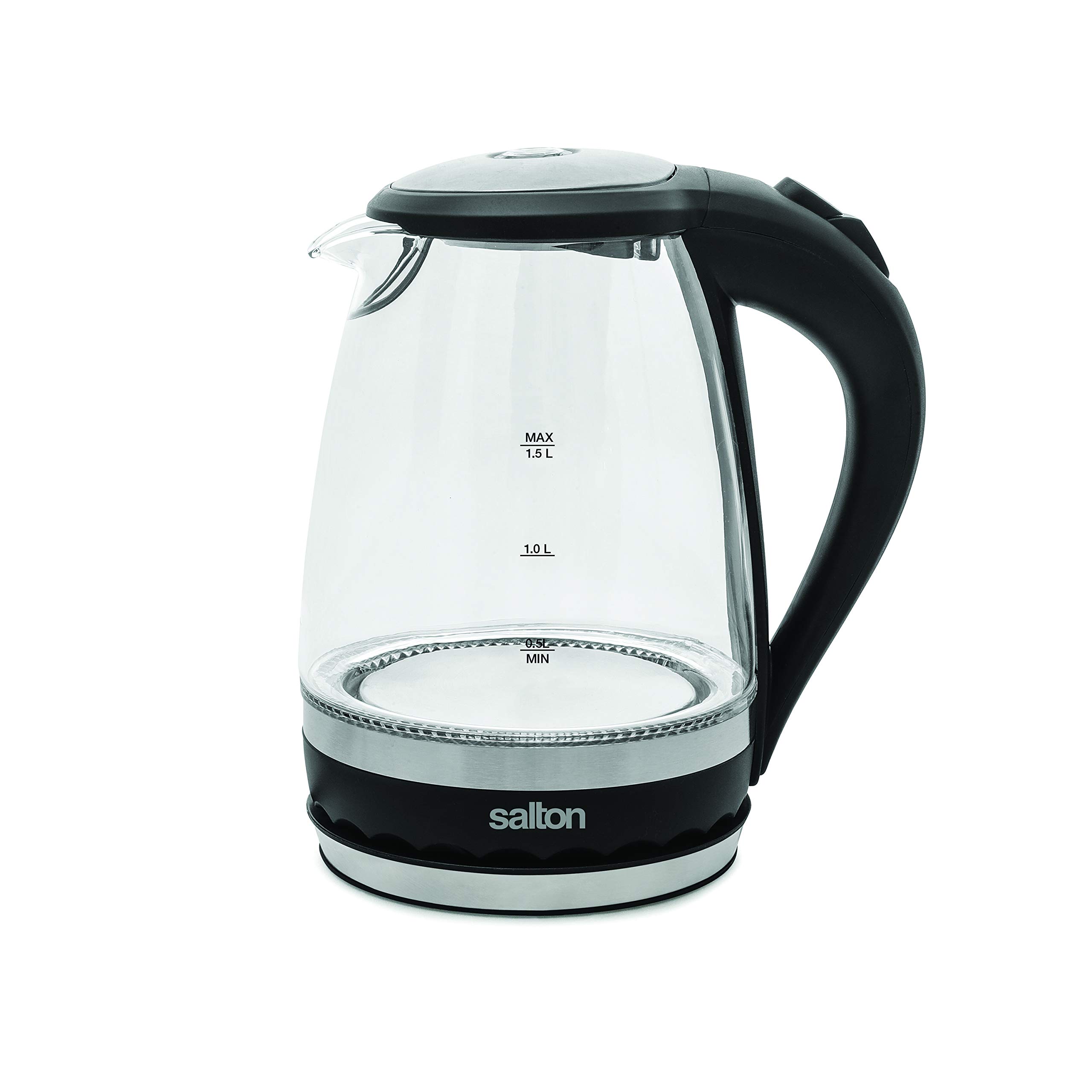 Salton Cordless Electric Compact Glass Kettle, Water Boiler and Tea Heater, Soft Blue Illumination, 1.5 Liter/Quart with Automatic Shut-Off and Boil-Dry Protection, 1100 Watts (GK1831)