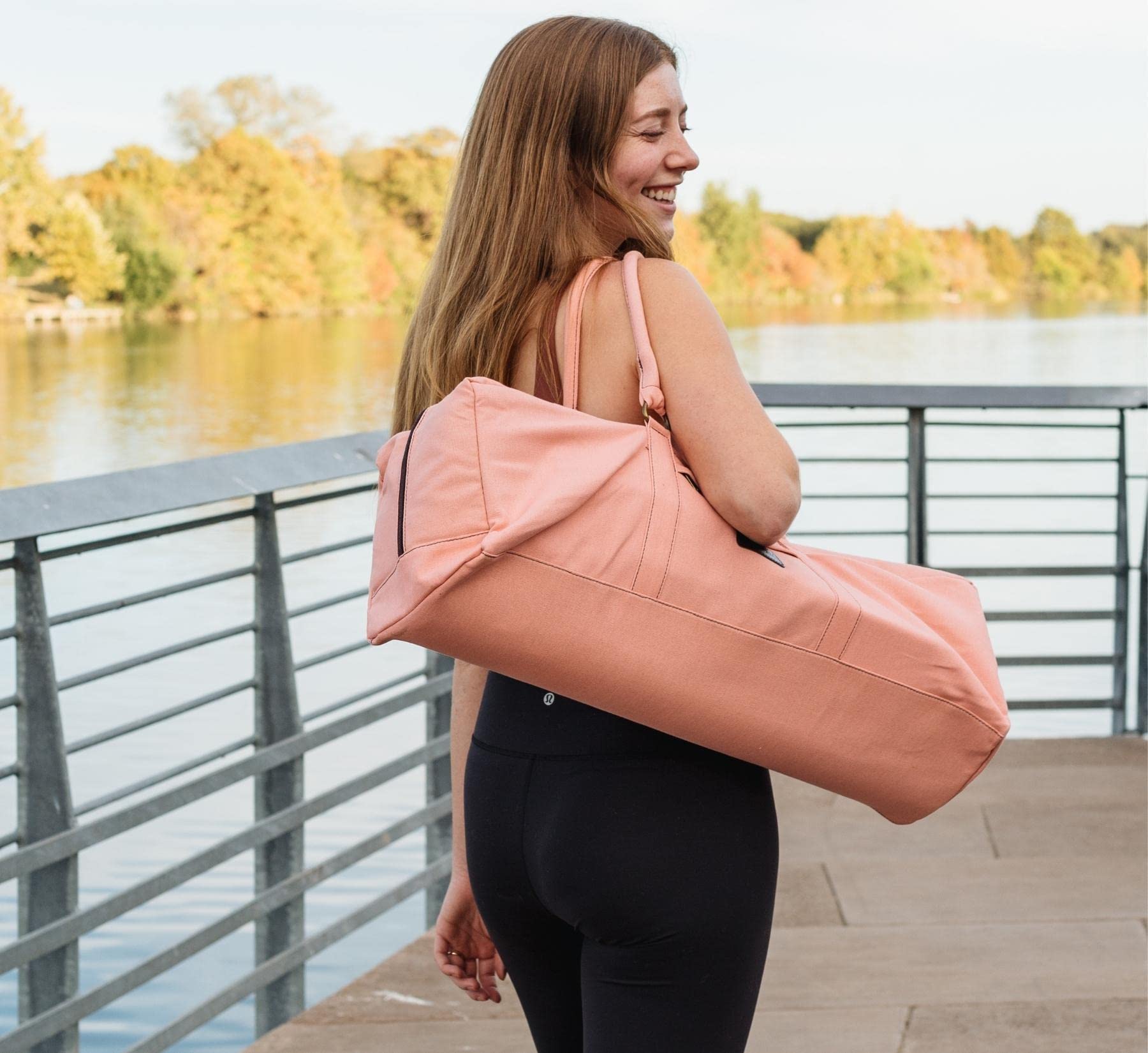 Kindfolk Yoga Mat Duffel Bag Canvas with Pocket and Zipper (Pink)