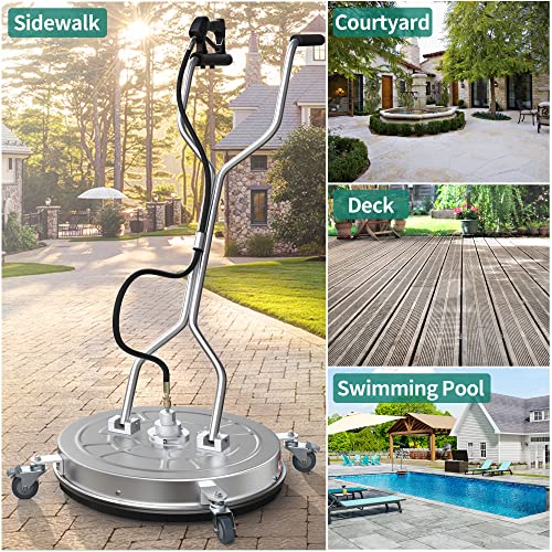YITAHOME Pressure Washer Surface Cleaner, 20" Dual Handle with 4 Nozzles, High Pressure Cleaner for Driveways, Sidewalks, Patios, Decks Stainless Steel Housing & 3/8" Quick Connector, Max 4500 PSI