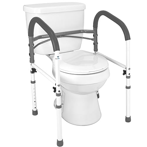 Vaunn Deluxe Folding Safety Toilet Rail, Adjustable and Foldable Toilet Safety Frame, Bathroom Handrail Assist Grab Bar Handle, Gray