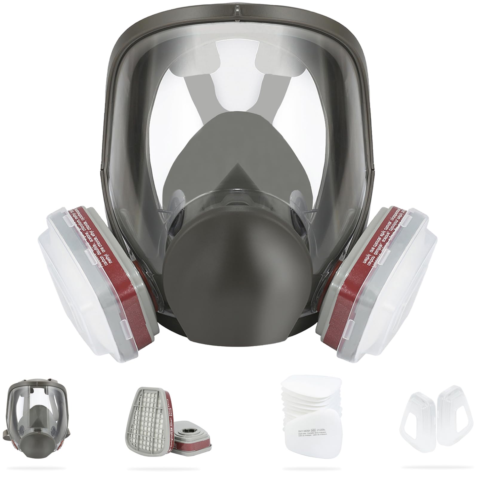 LQSRZH Full Face Respirator Mask Reusable,Full Face Cover Gas Mask with Double Filtration,for Painting,Dust,Carpentry,Welding and Other Work Protection