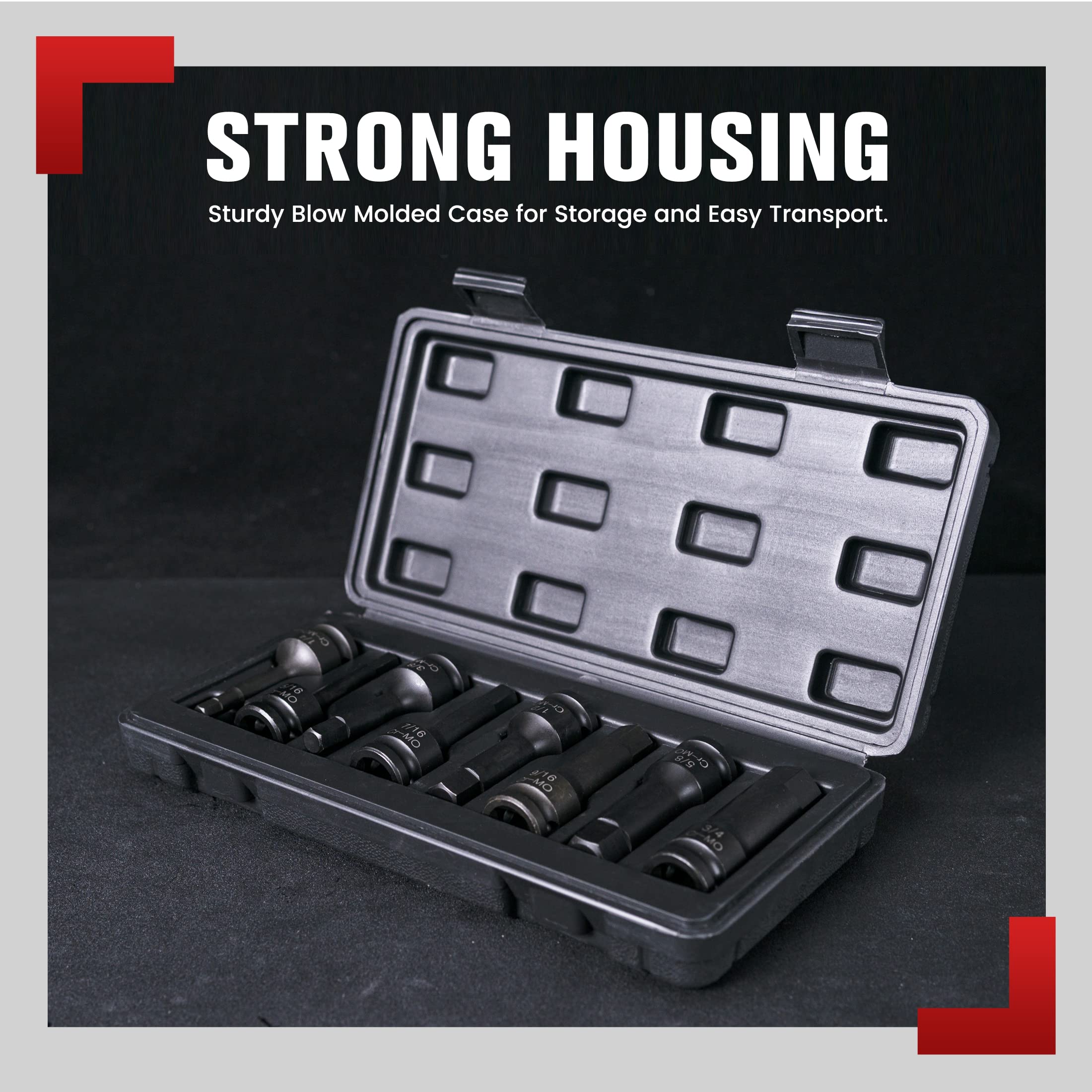 PGROUP 8 PCS 1/2 Inch Drive Allen Impact Socket Set, SAE Hex Socket 1/4" to 3/4", Master Impact Grade Cr-Mo Steel with Heavy Duty Storage Case